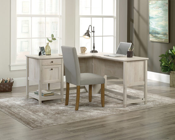 Sauder edge water executive desk in chalked chestnut store