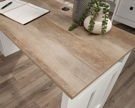 Sauder August Hill L-Shaped Home Office Desk in Soft White 430758