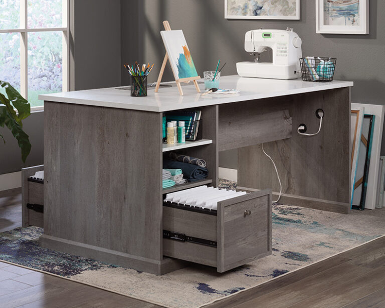 Sauder Craft Work Table with Storage in Mystic Oak 433648